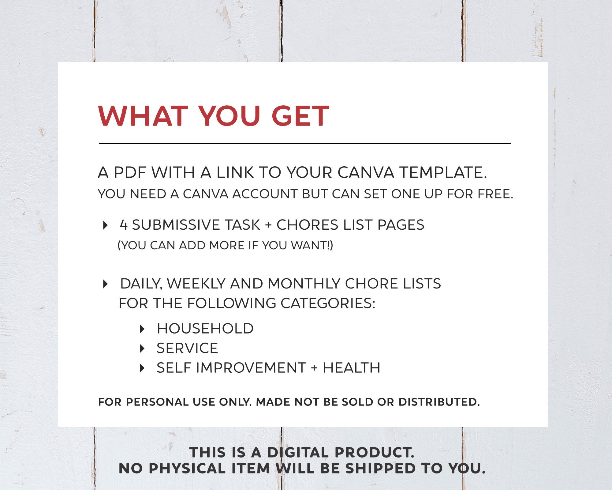 Editable Kinky Submissive Task and Chores Household, Service and Self ...