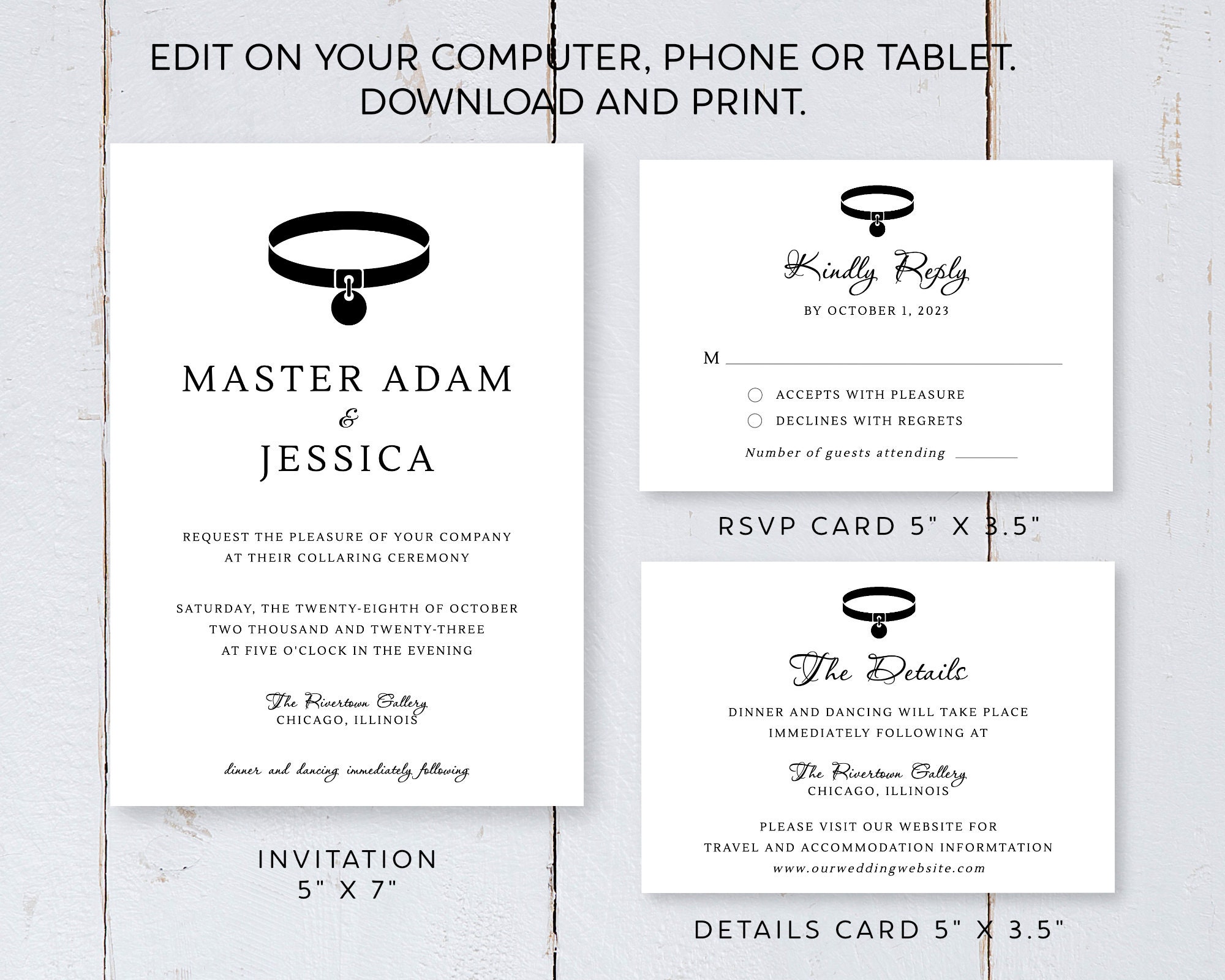 Minimalist Editable Collaring Ceremony Invitation Template Set - Etsy