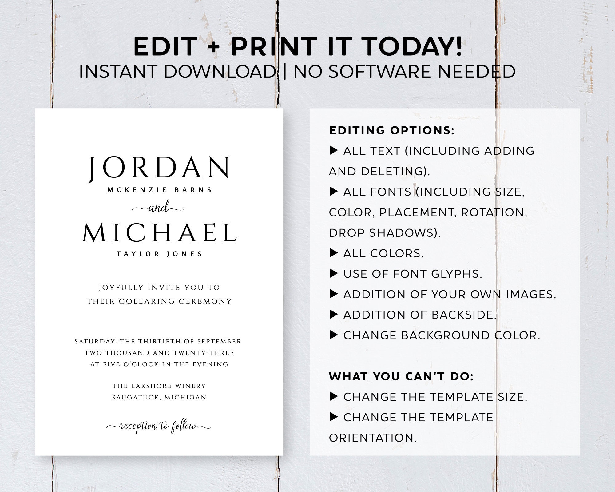 Classic Editable Collaring Ceremony Invitation Template Set With RSVP ...