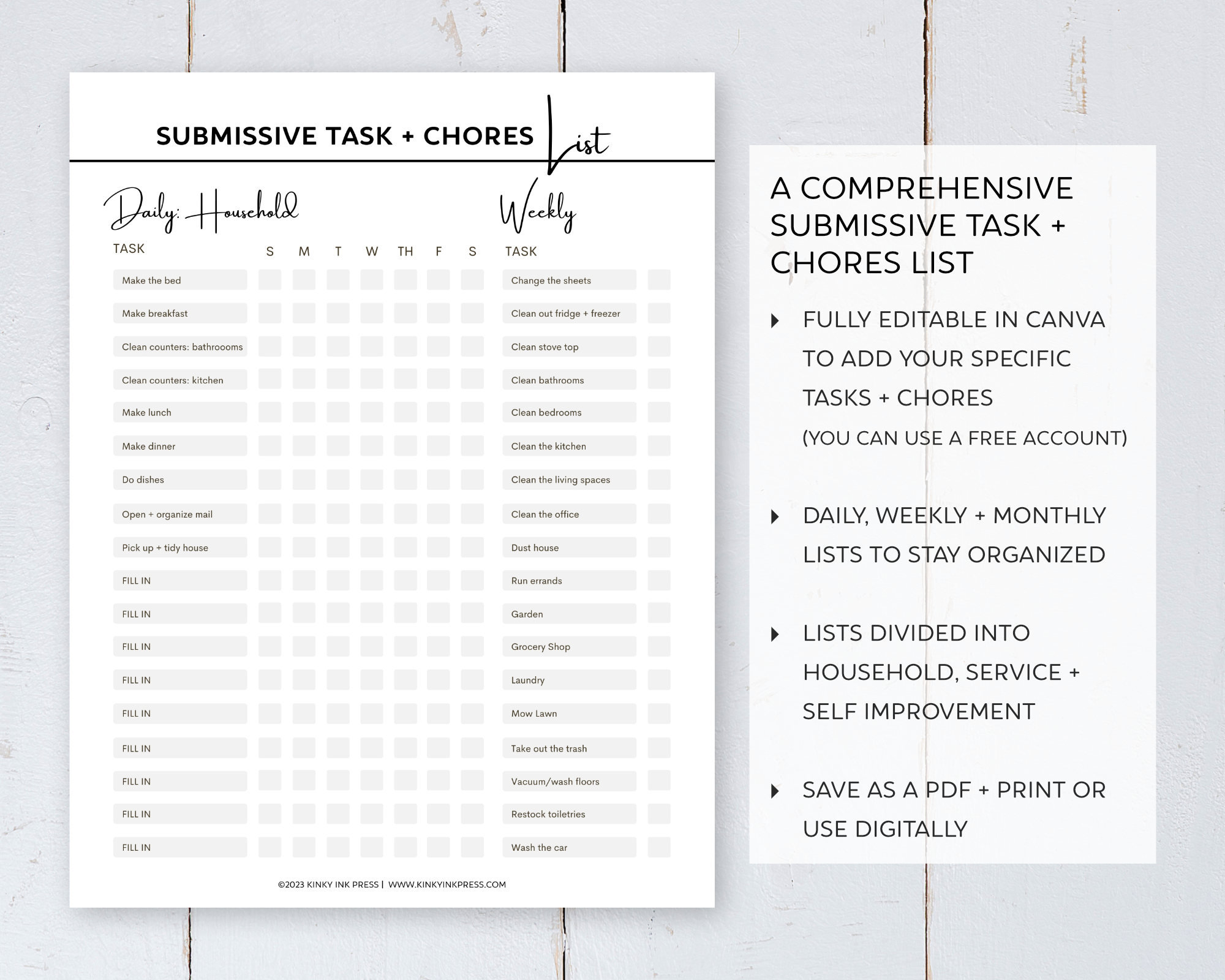 Editable Submissive Task And Chores Household Service And Self