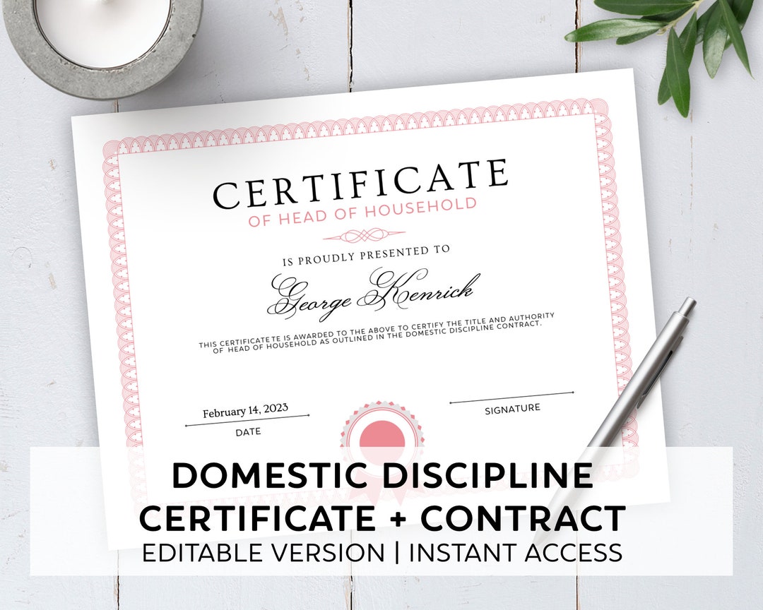 Editable Domestic Discipline Certificate + Contract / Printable / Great ...