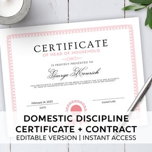 Editable Domestic Discipline Certificate + Contract / Printable / Great ...