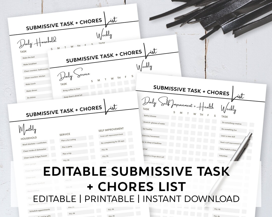 Editable Submissive Task and Chores Household, Service and Self Improvement List / Discipline ...
