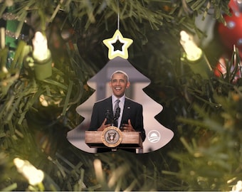 Barack OBAMA Ornament, Baracking Around the Christmas Tree, Funny ...