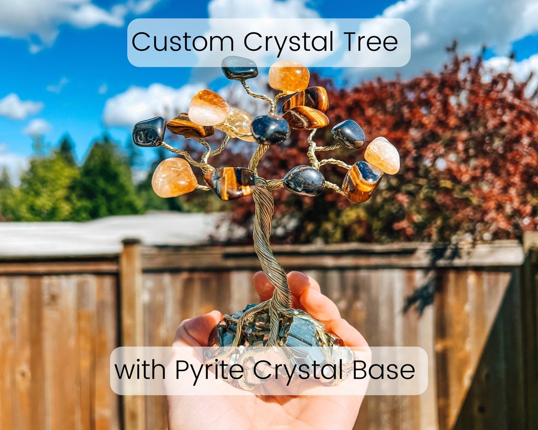 Custom Crystal Tree With Pyrite Crystal Base, Crystals Wired Crystal ...