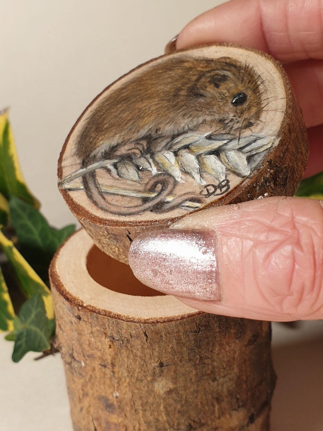 Handmade, Artist's Drawing, Doormouse Log Box, Gift, Original Drawing ...