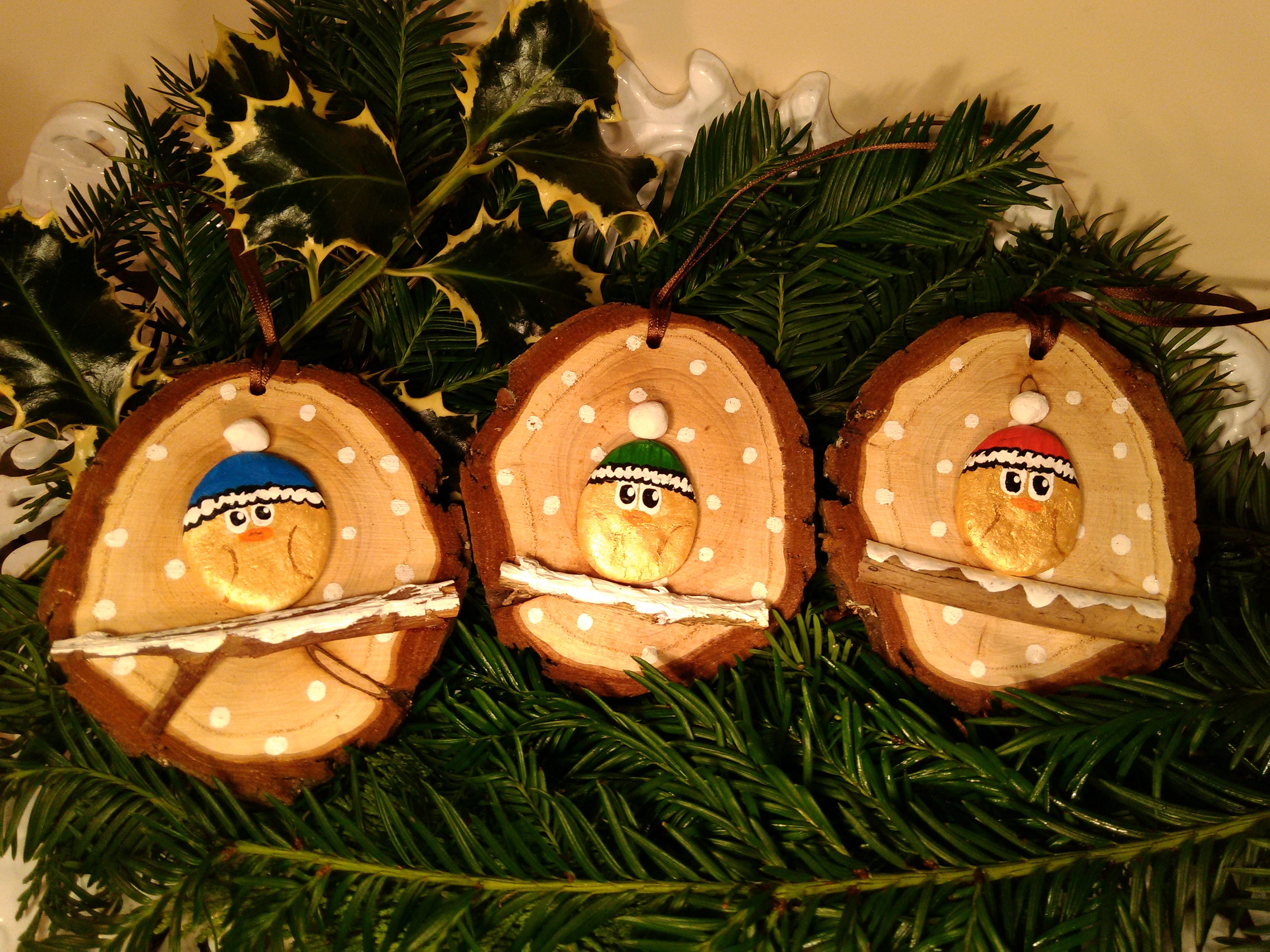 Hand Painted Little Gold Bird Keeping Warm in the Snow, Christmas ...
