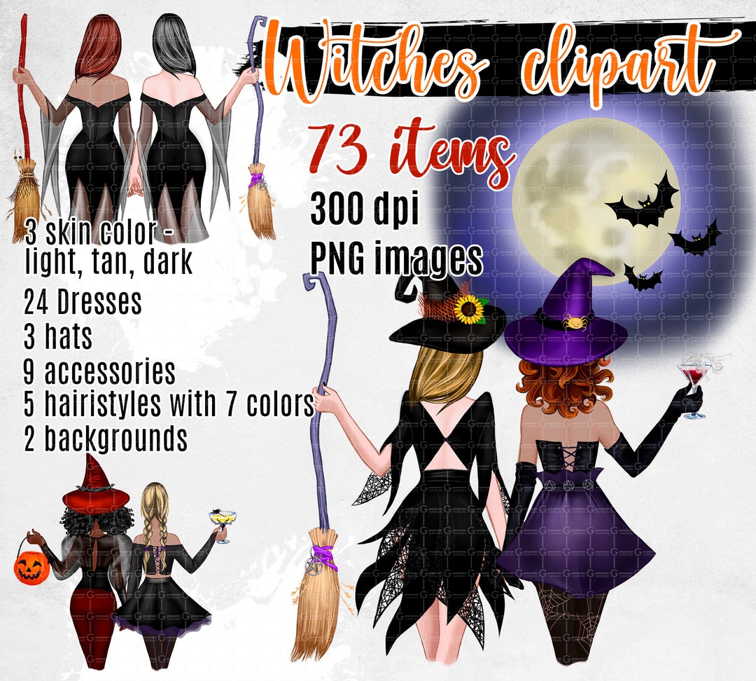 Best Friends Clipart, Halloween Witches, Halloween Custom Clipart ...