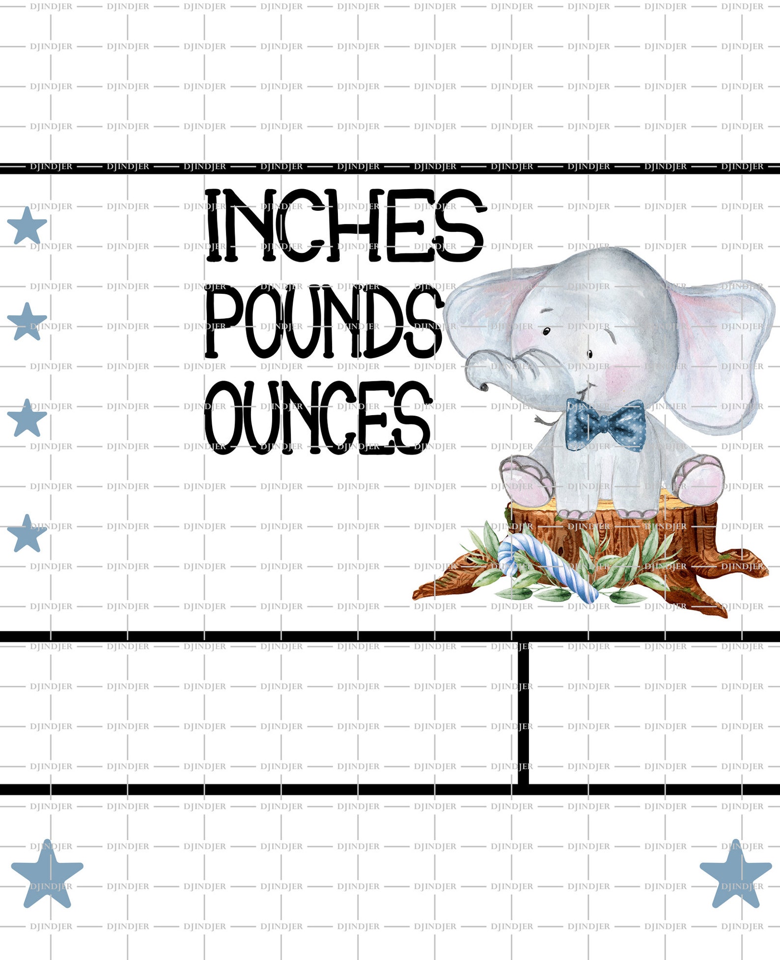 Blue Boy Elephant Birth Stat Template Sublimation Designs, PNG, DPI 300 ...