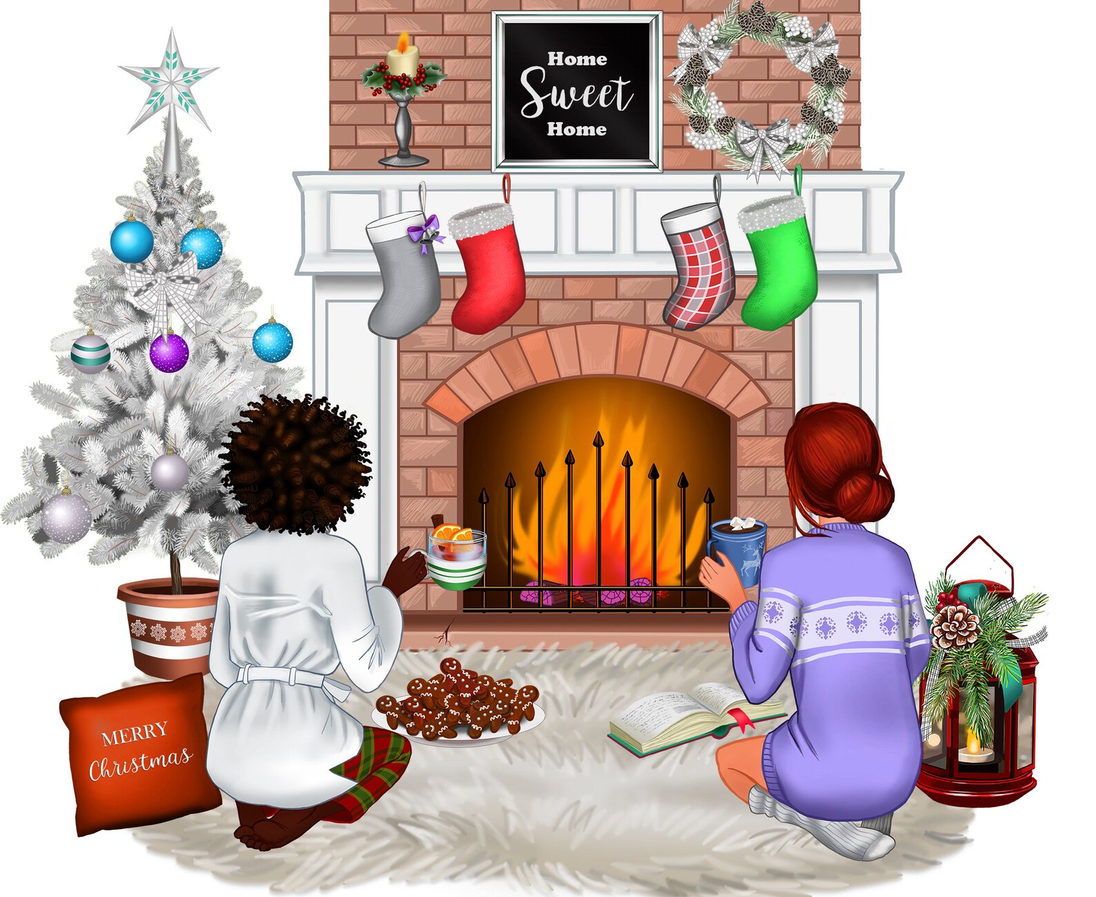 Christmas girls Clipart best friends png Clipart Winter | Etsy