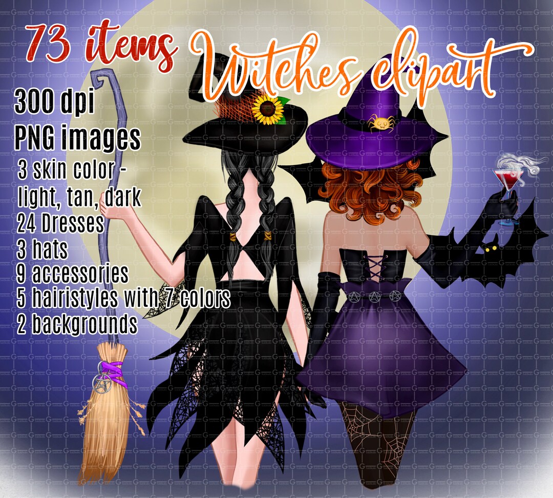 Halloween Witches Friends Clipart - PNG Files - Halloween Witch Friends ...