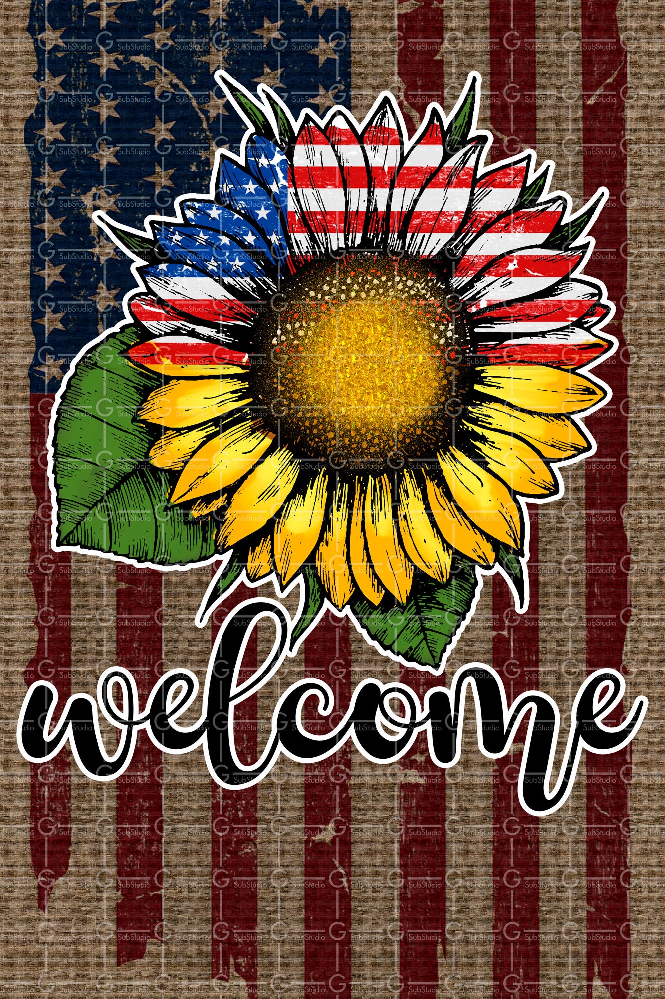 Sunflower USA Flag Patriotic Welcome Garden Flag Sublimation | Etsy