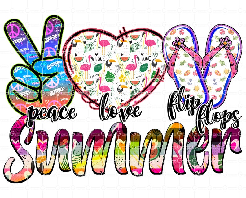 Peace Love Flip Flops Sublimation Design DTG Printing - Etsy