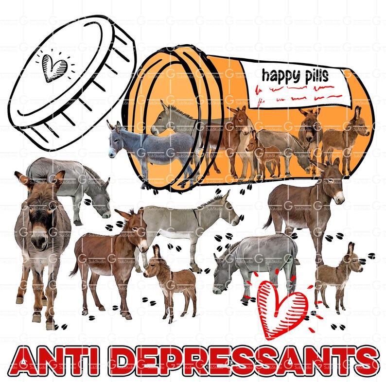 Donkey PNG Sublimation Designs Download Happy Pills - Etsy