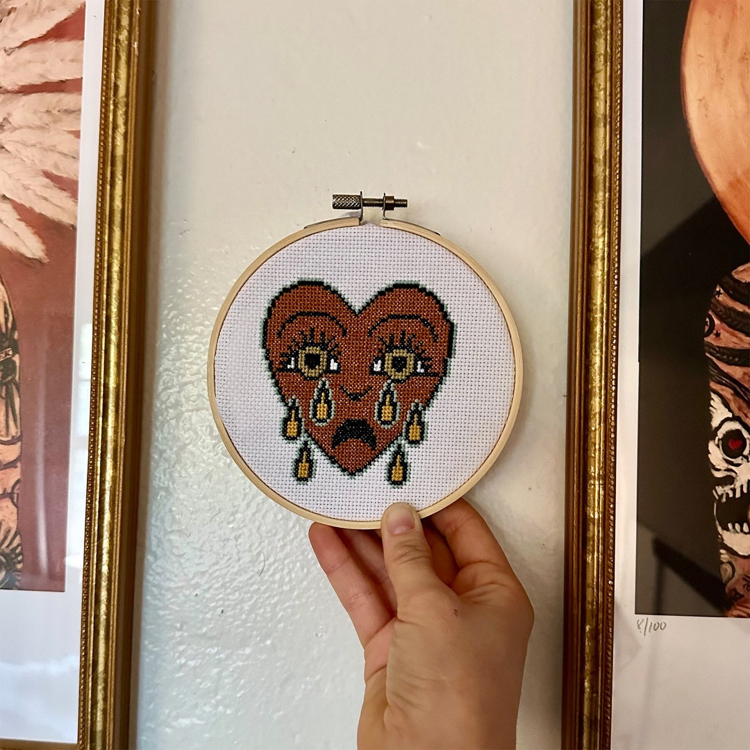 Crying Heart - Cross Stitch Pattern - American Traditional Tattoo - PDF ...