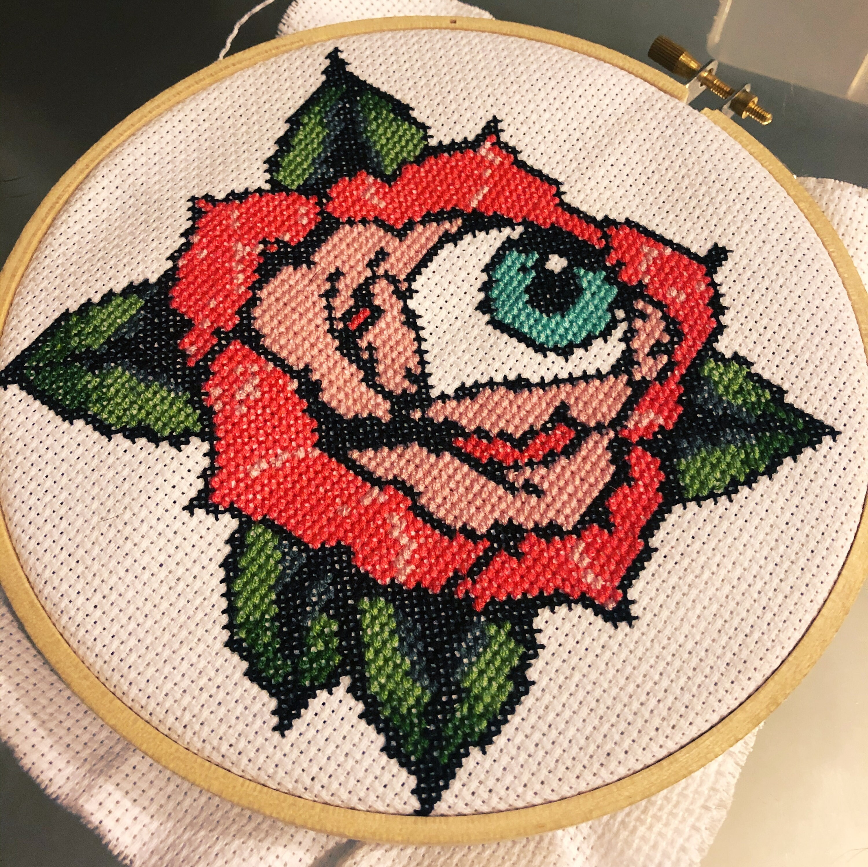 American Traditional Rose & Eyeball Cross Stitch Pattern - Etsy