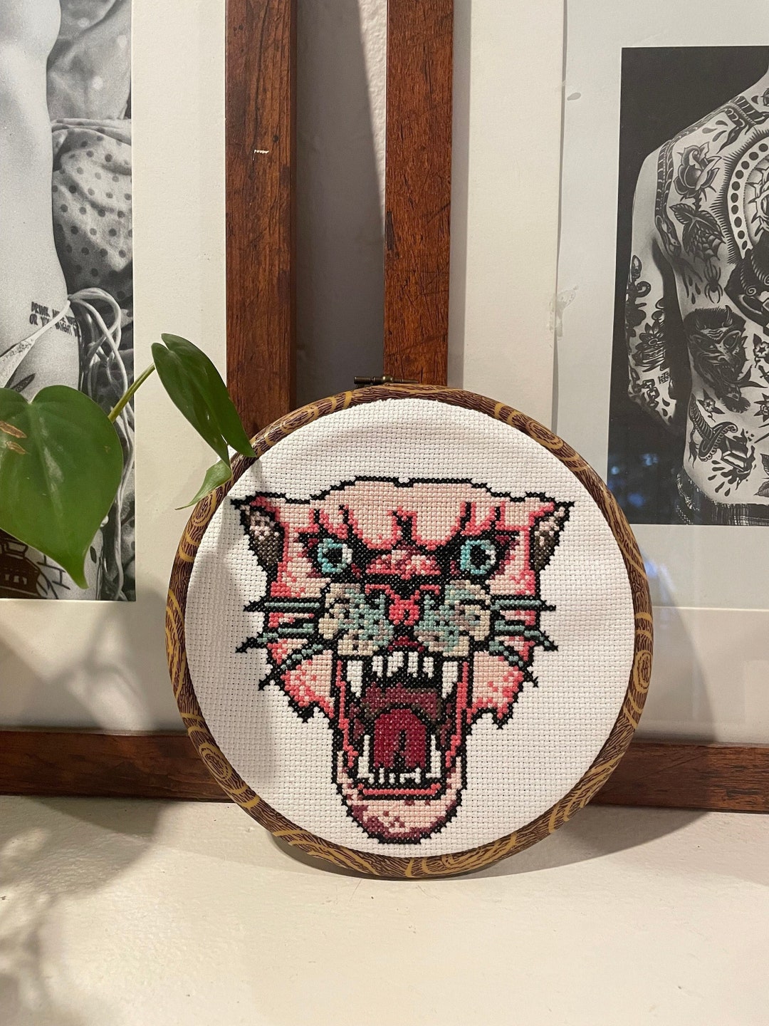 Pink Panther - American Traditional - Cross Stitch PATTERN - Etsy