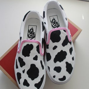 Pink Cow Print Vans Hand-painted Slip-on Vans Pink Cow Print Strawberry ...
