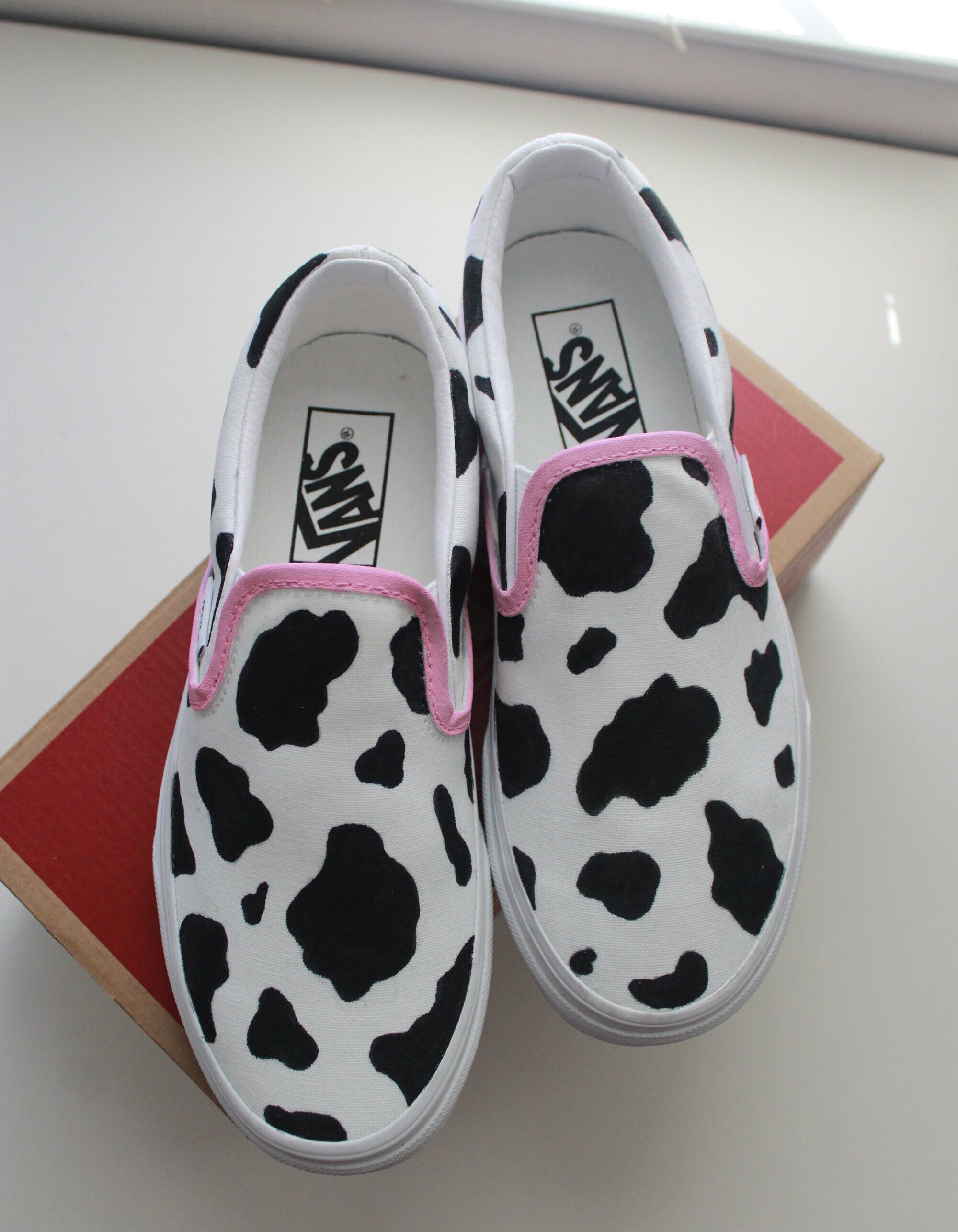 Pink Cow Print Vans Hand-painted Slip-on Vans Pink Cow | Etsy