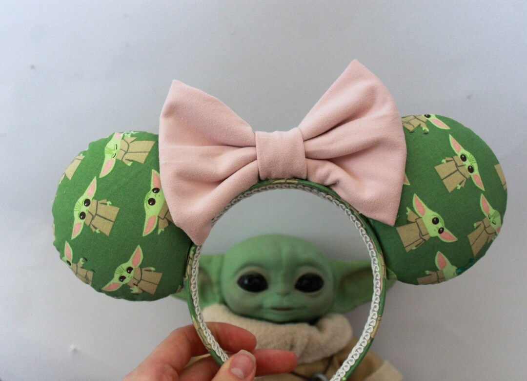 Grogu Mouse Ears Light Pink Bow the Child Baby Yoda Grogu Minnie Mouse ...