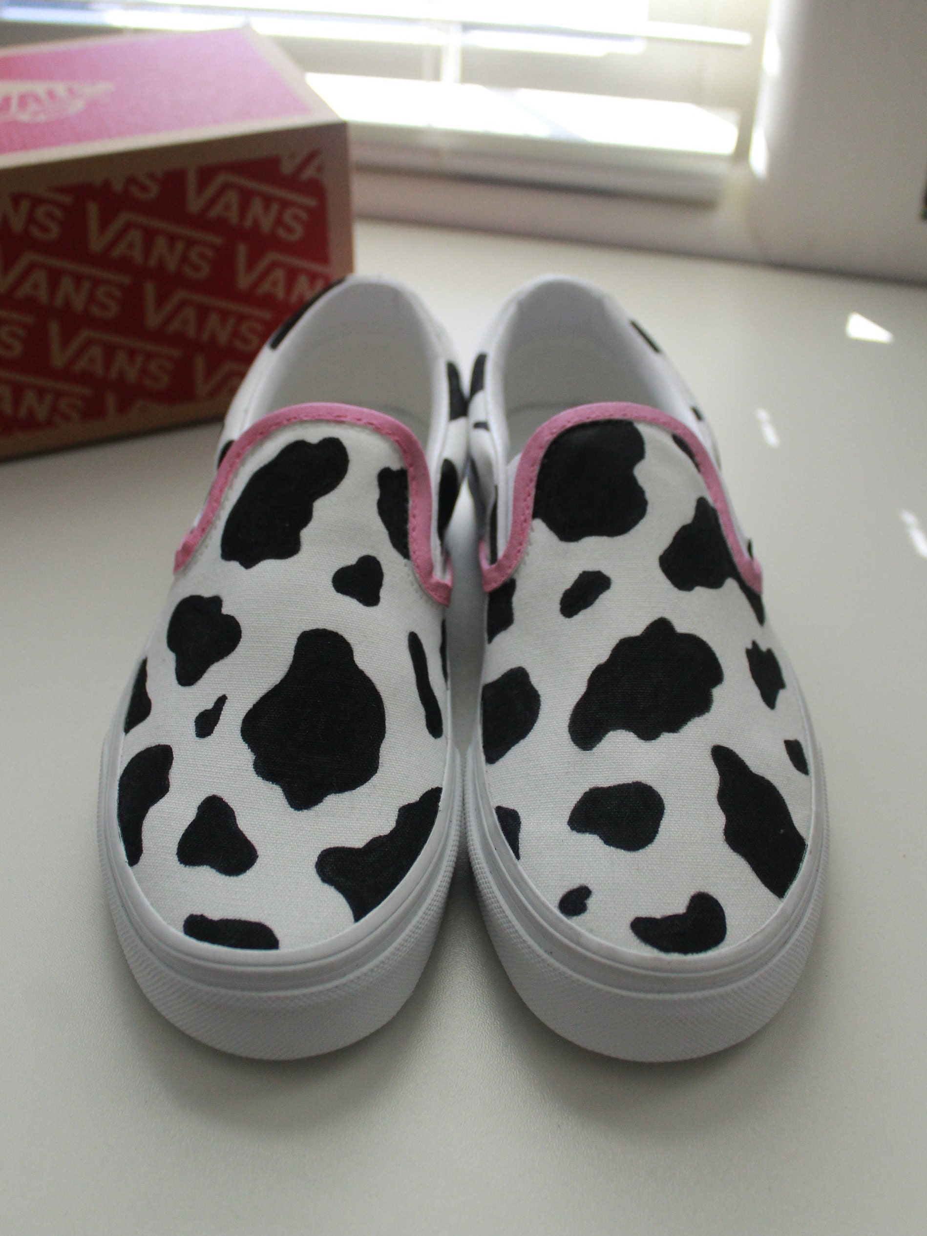 Pink Cow Print Vans Hand-painted Slip-on Vans Pink Cow | Etsy