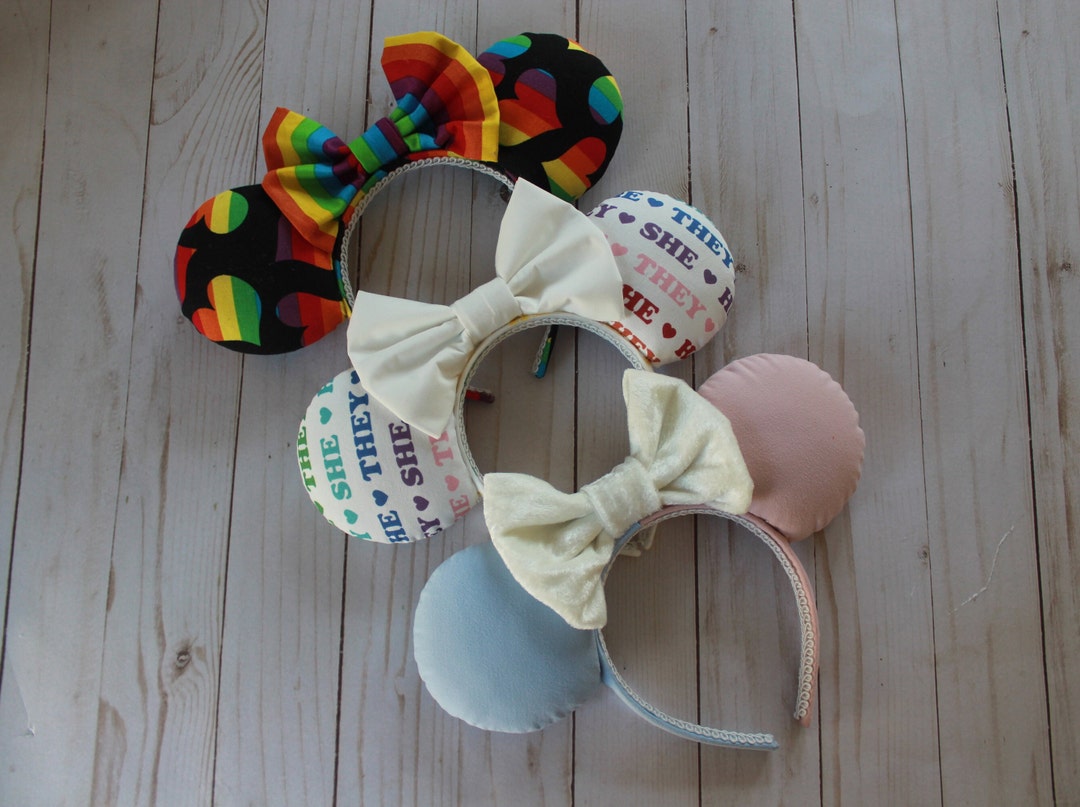Pride Disney Minnie Mouse Ears Disneyland Celebration Rainbow Pronoun ...