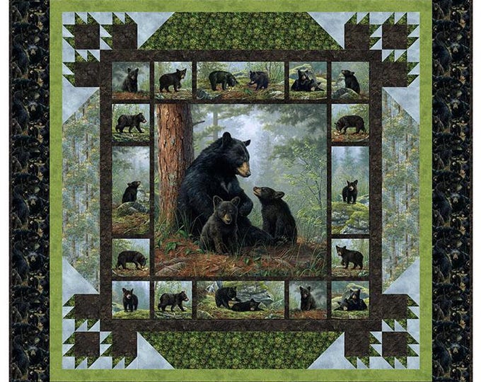 Beautiful Mama Bear and Cubs Quilt Kit, Finished Size 73"x73", Green ...