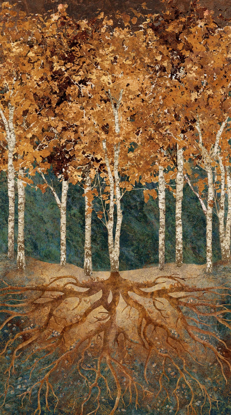 Tree With Roots Panel 24"wx43"h, Digital Cotton Fabric, Rooted by ...
