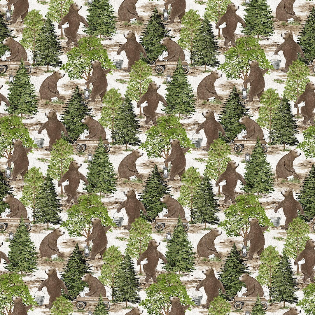 Funny Bears and Trees by the Yard, Half Yards, Fat Quarters Cotton ...
