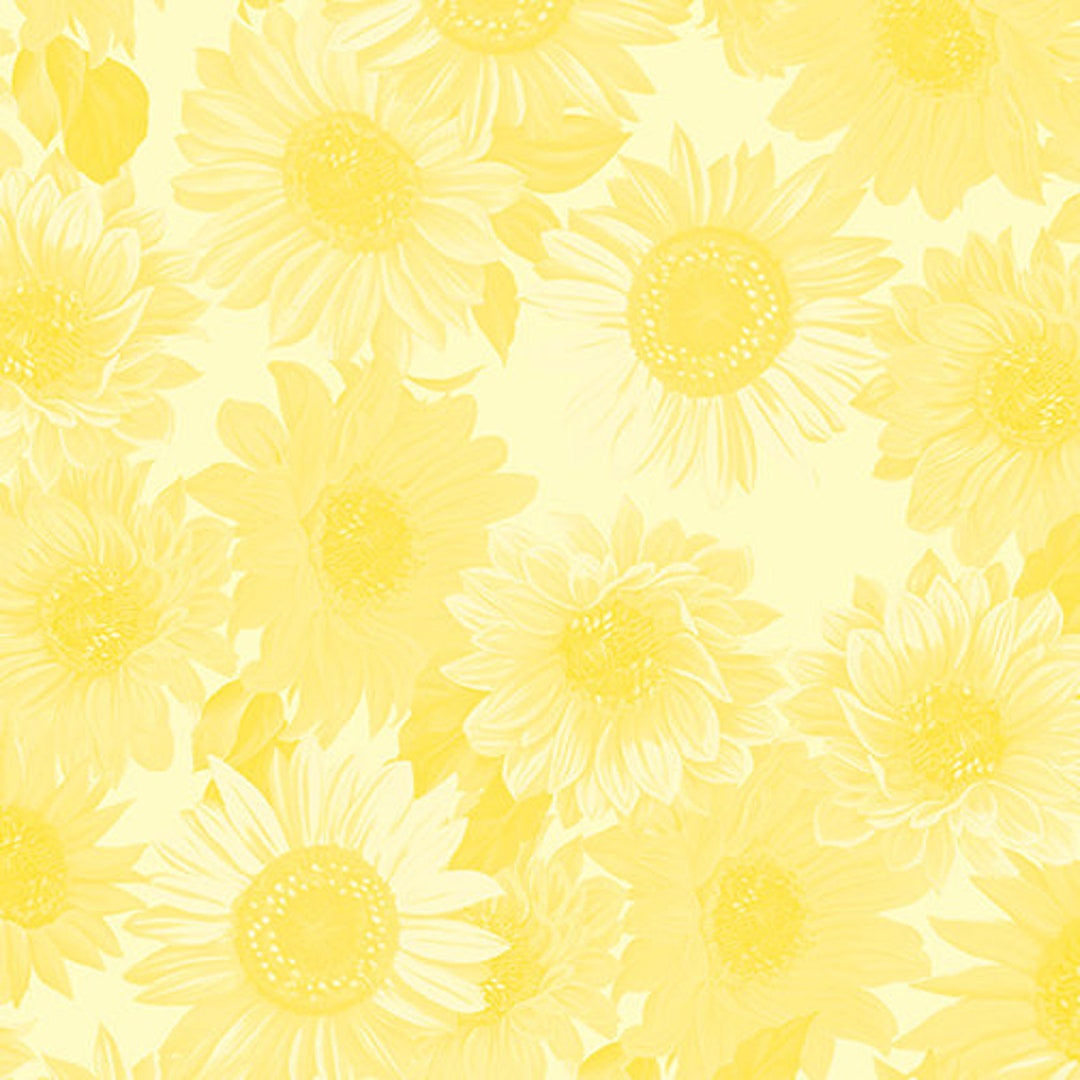 Beautiful Tonal Large Sunflower Floral in Yellow and Blue, by the Yard ...
