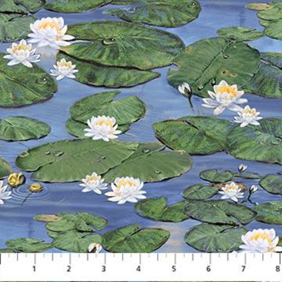 Beautiful Lily Pads in Water Design, Cotton Digitally Printed Fabric ...