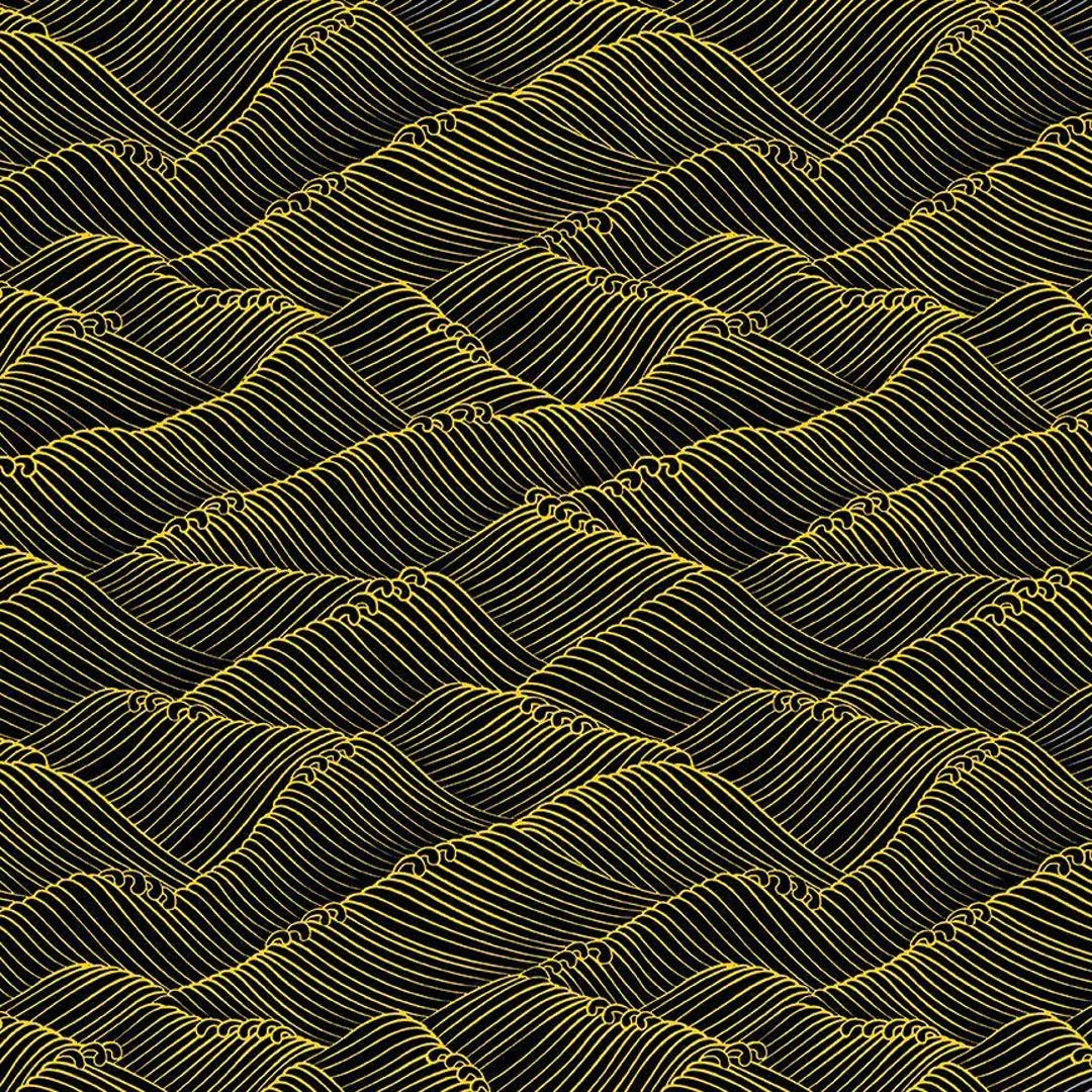 Asian Inspired Gold Metallic Black Ocean Texture by the Yard, Half ...