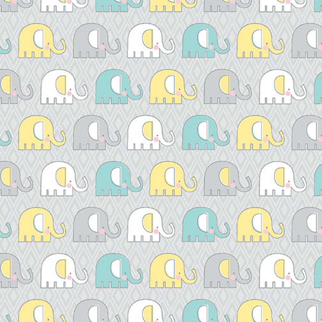 Süße Baby-Wale und Elefanten in Grau/Türkis/Gelb/Weiß, Schüttware, Half ...