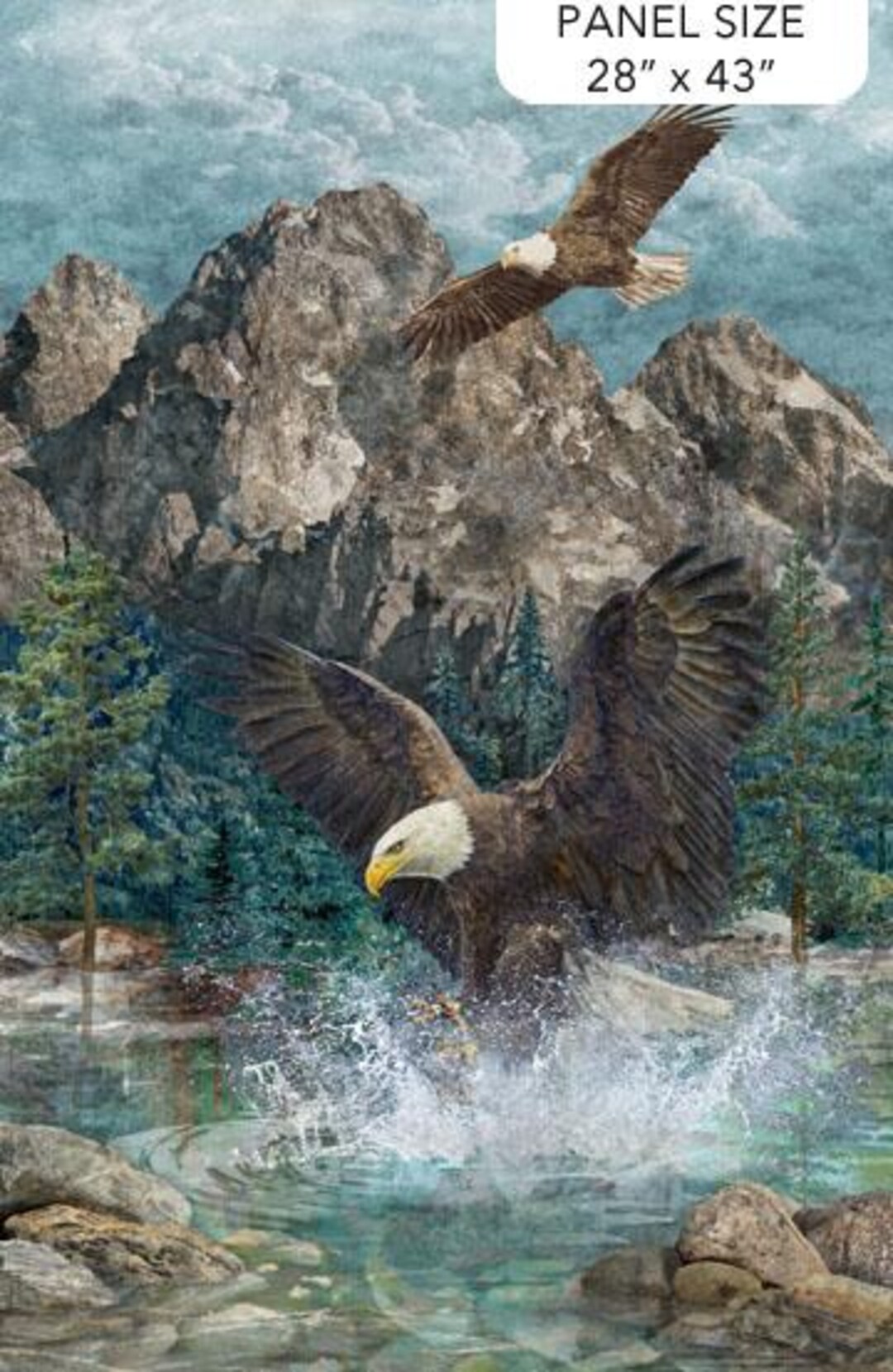 Great Eagle Panel With Water & Mountains Size 28"x43", Teal, Blue ...