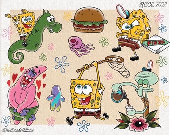Spongebob Tattoo Flash - Etsy