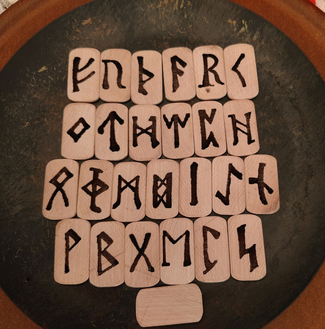 Unique Elder Futhark Rune Set.hard Maple. Beautiful Wooden Druid Pagan Witch Wizard Divination ...