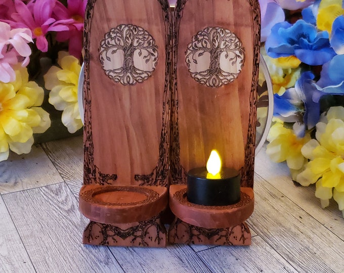 Rustic Redwood Tree of Life Candle Holder Sconce Pair - Etsy