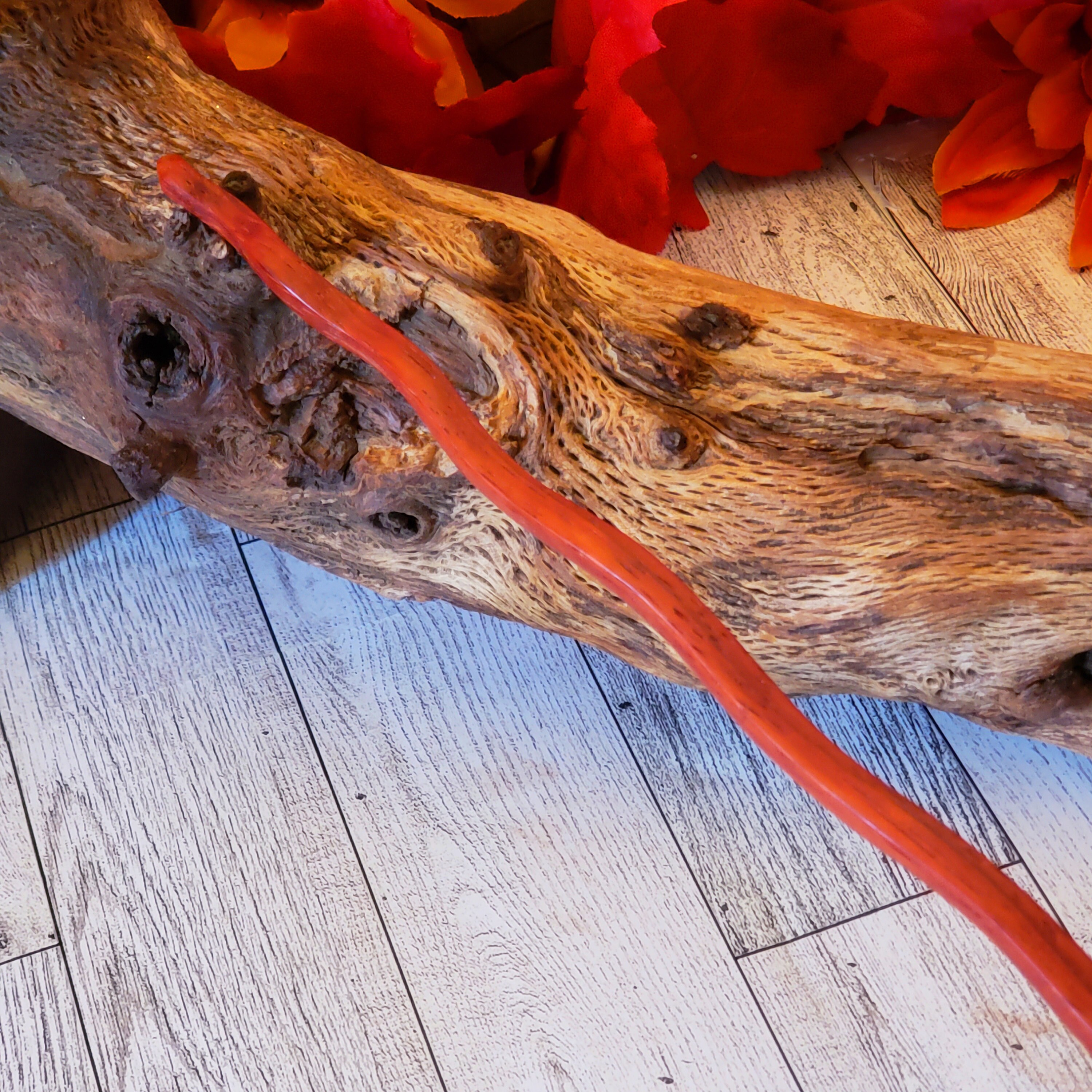 Beautiful Yew and Padauk Flameberg Ritual Magic Wand With Art Deco Leaf ...