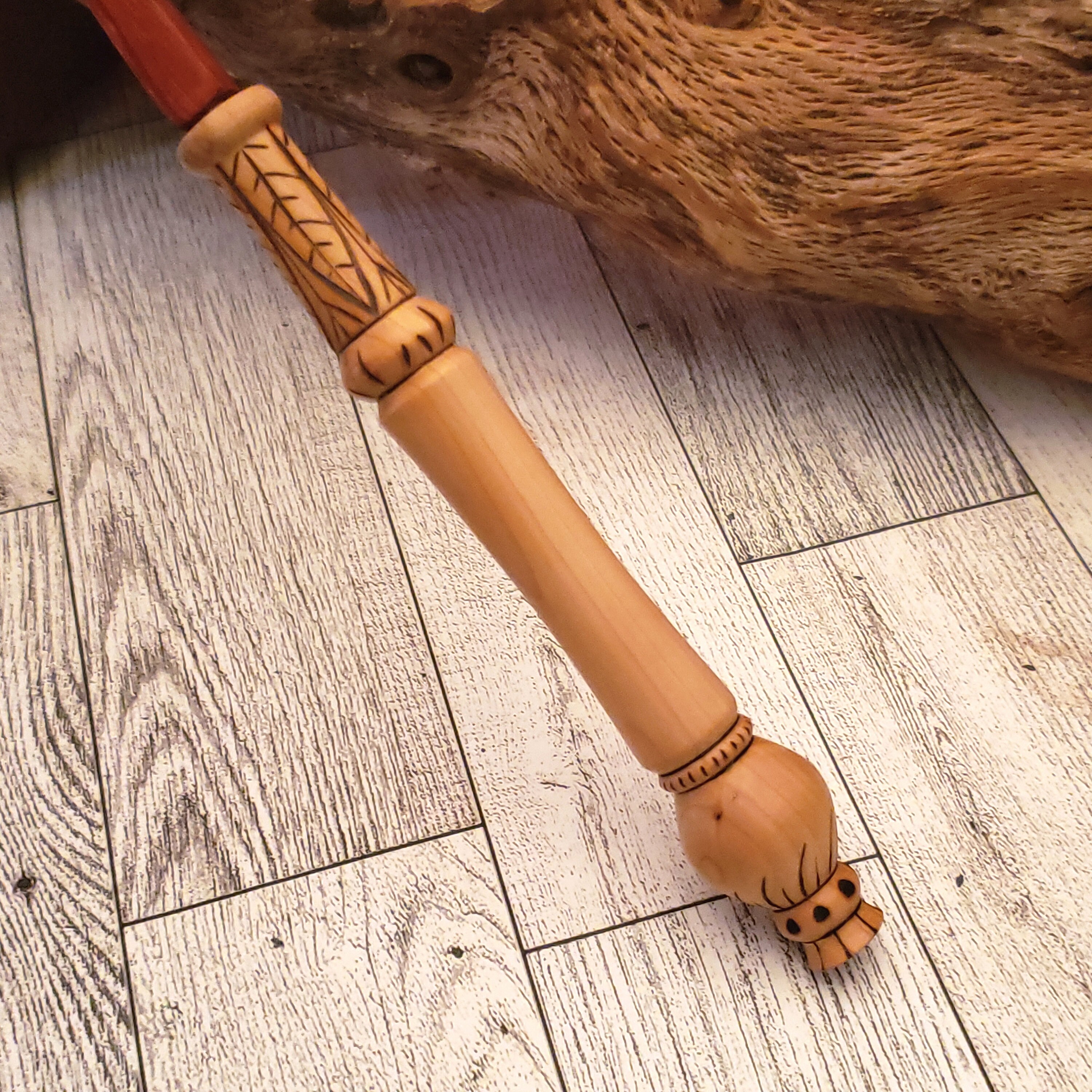 Beautiful Yew and Padauk Flameberg Ritual Magic Wand With Art Deco Leaf ...