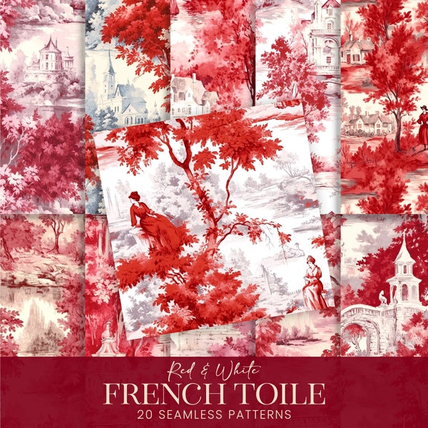 Red Toile Wallpaper - Etsy