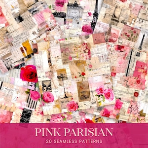 Pink Paris Collage Seamless Patterns, Distressed French Junk Journal ...