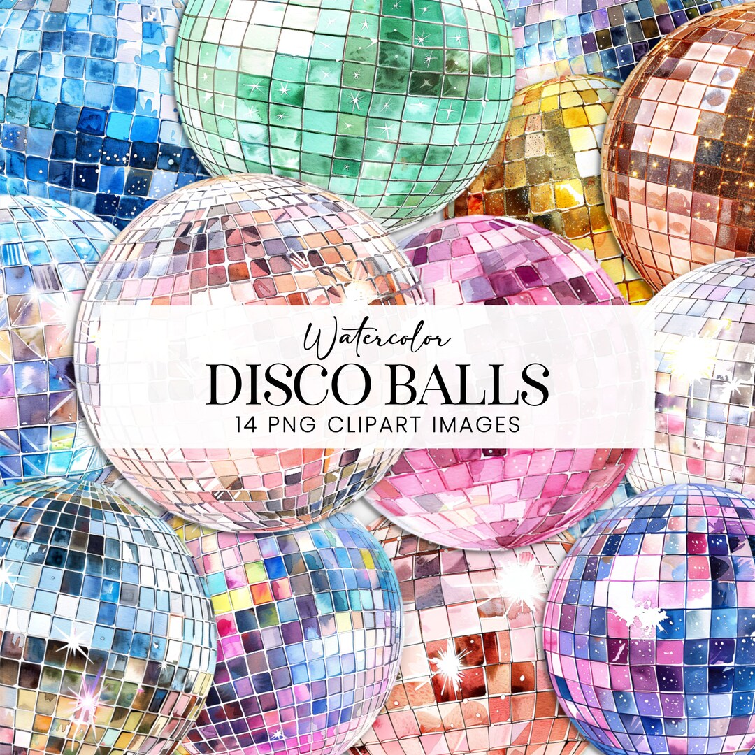 Retro Disco Balls Clipart, Silver Glass Dance Globe, Watercolor Rose ...