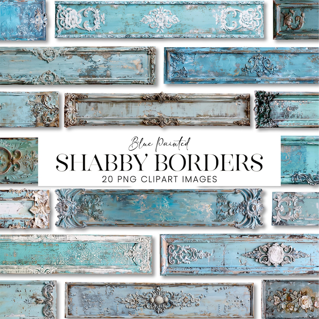 Shabby Chic Borders Clipart, Blue Painted Wood Frames, Realistic Old ...