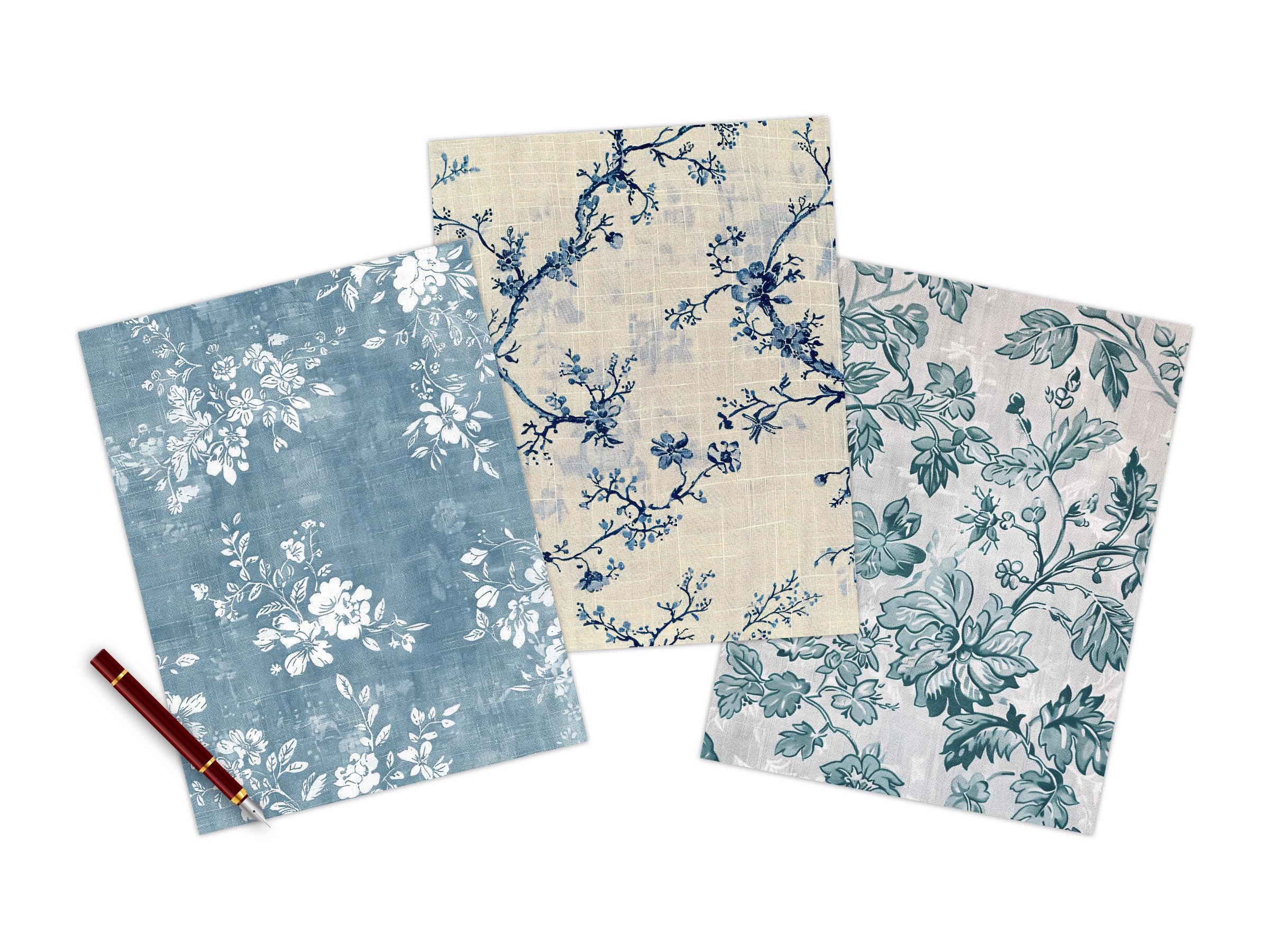 Blue Floral Fabric Scrapbook Papers, Dusty Blue Botanical Branch ...