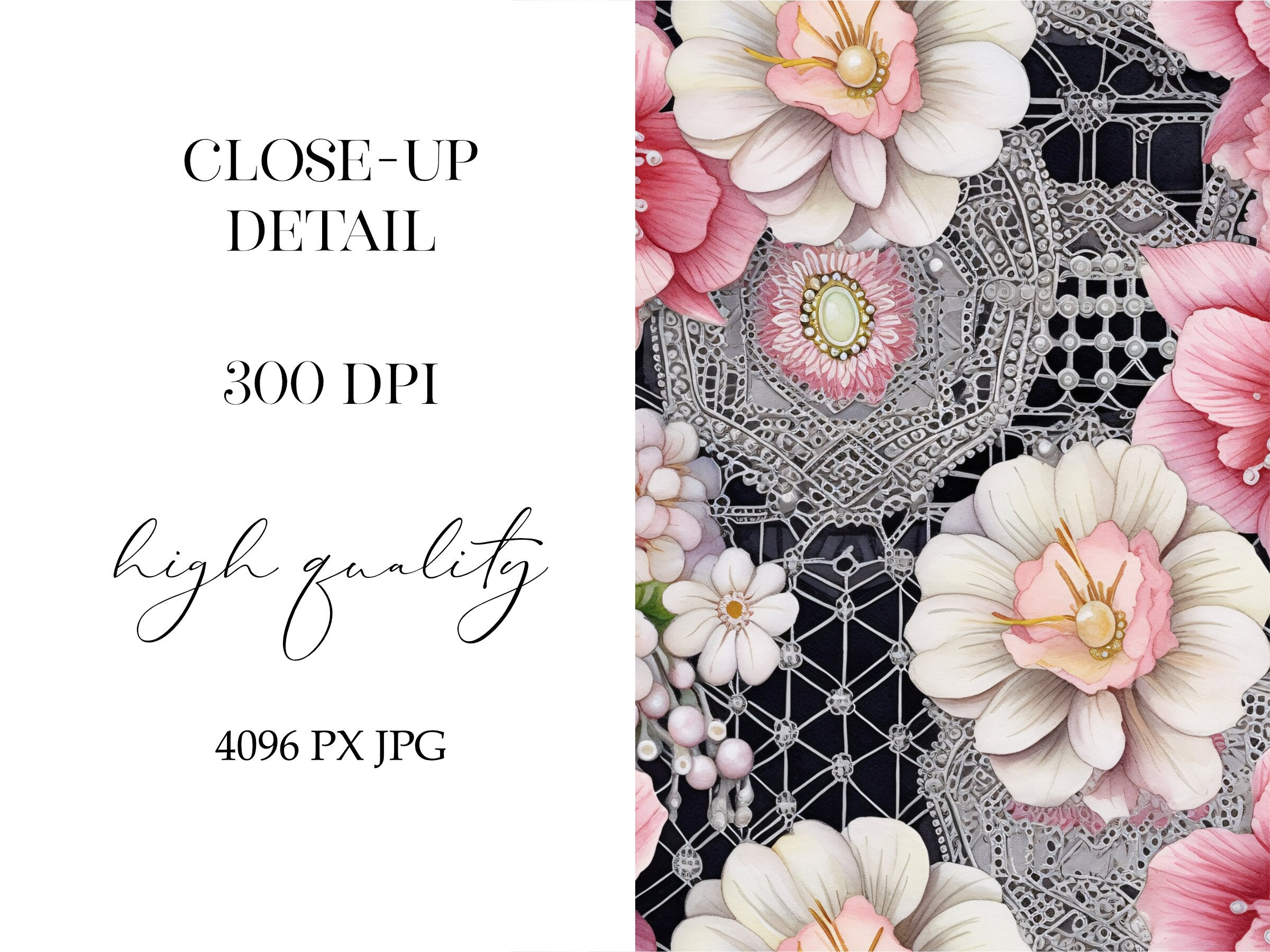 Flapper Girl Floral Seamless Patterns, Roaring 1920s Lace Pearls ...