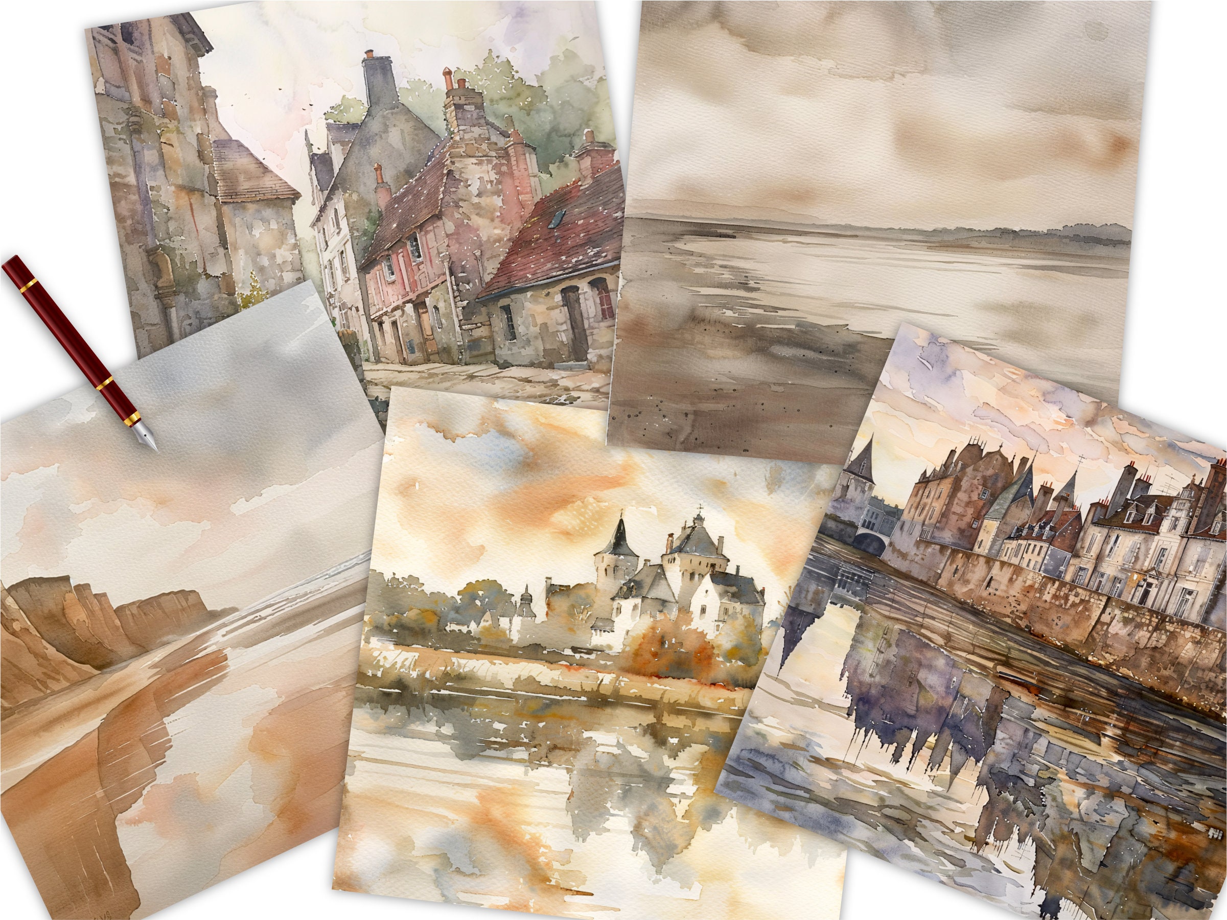 Normandy Backgrounds, Watercolor France Printable Travel Journal Pages ...