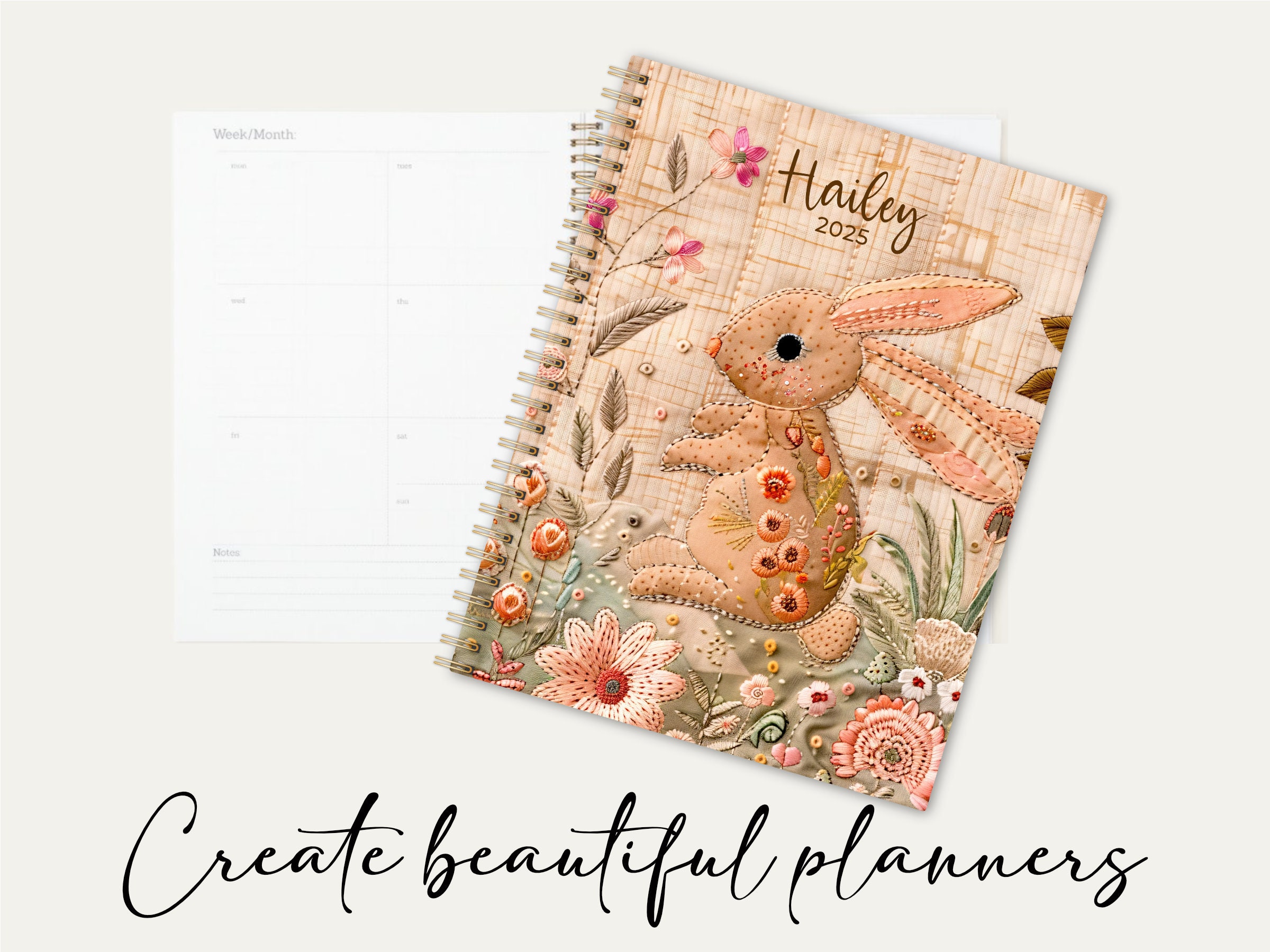 Spring Bunnies Printable Backgrounds, Cute Embroidered Floral Fabric ...