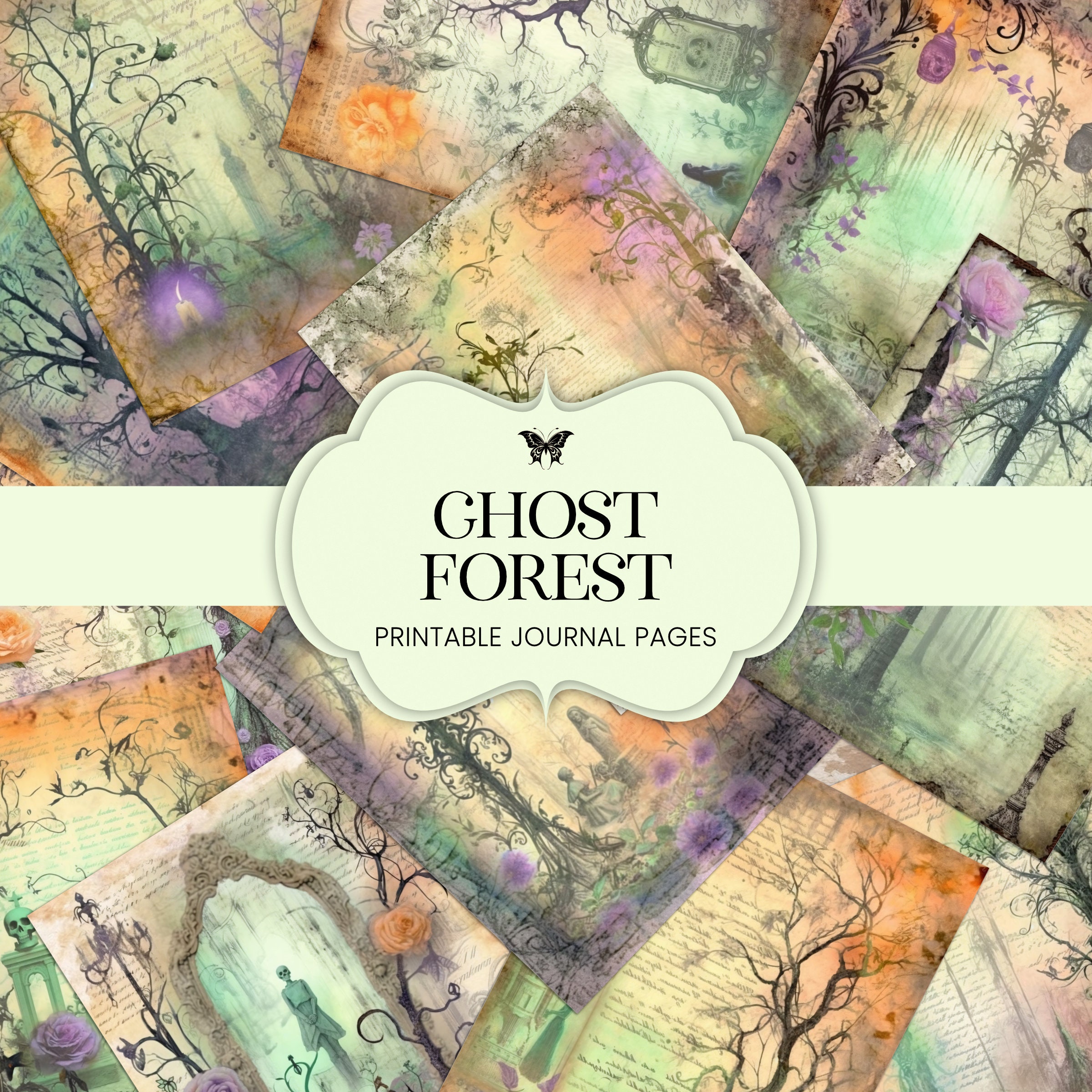 Ghost Forest Junk Journal Pages, Vintage Haunted Halloween Digital ...