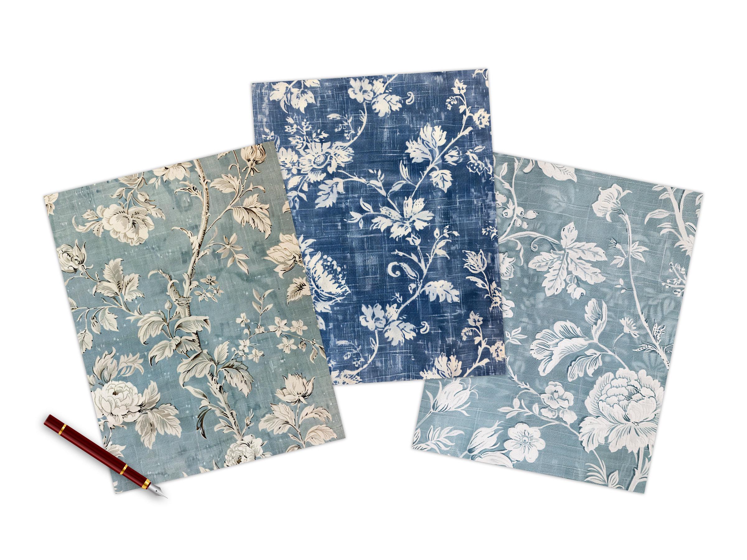 Blue Floral Fabric Scrapbook Papers, Dusty Blue Botanical Branch ...