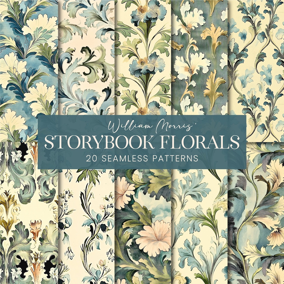 Vintage Storybook Florals Seamless Patterns, Antique Fairytale Botanic ...